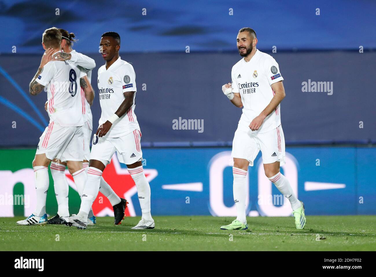 Karim Benzema of Real Madrid celebrates a goal during the UEFA ...