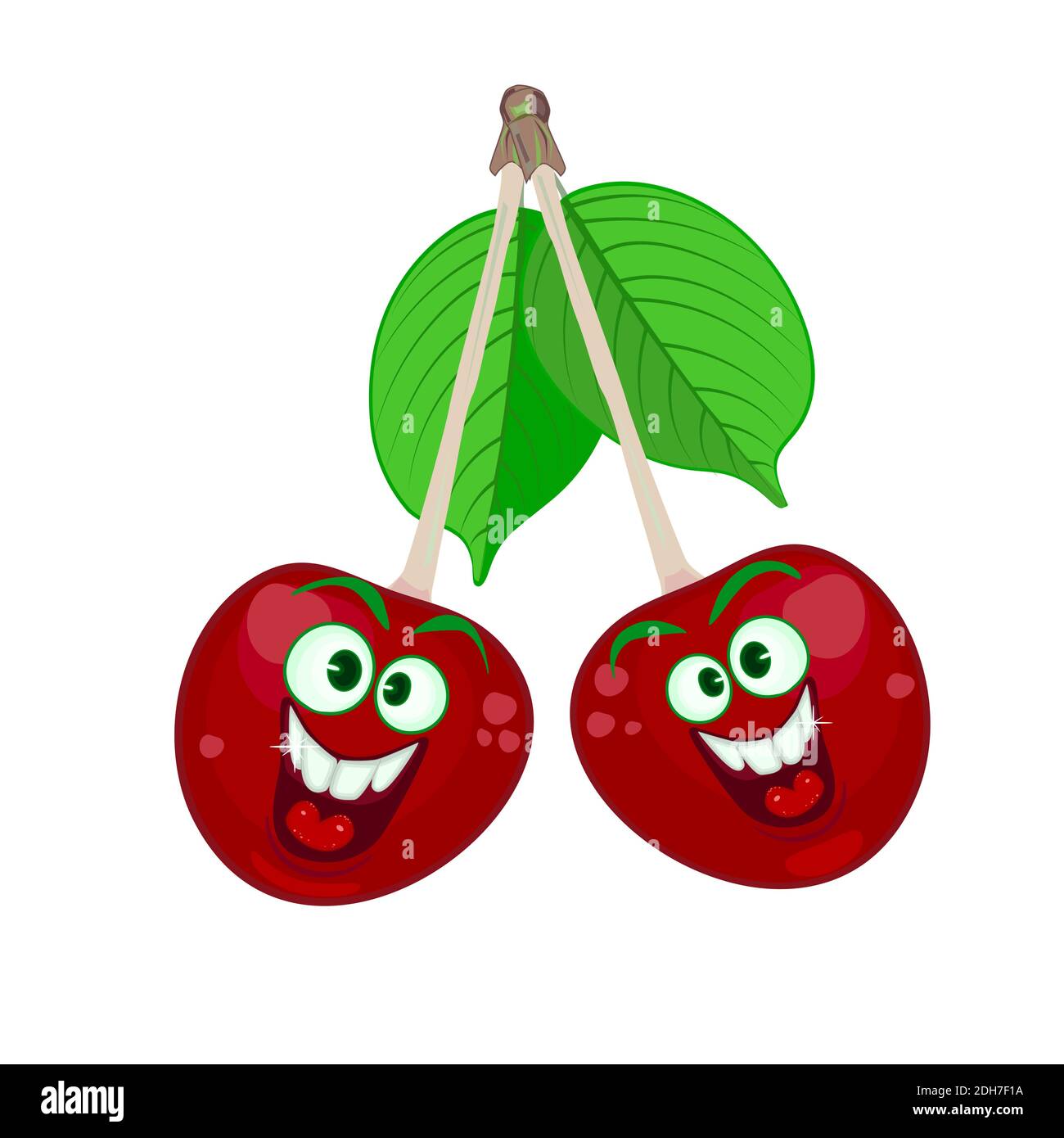 Pair of happy smiling cherries isolated on white background. Cute comic ...