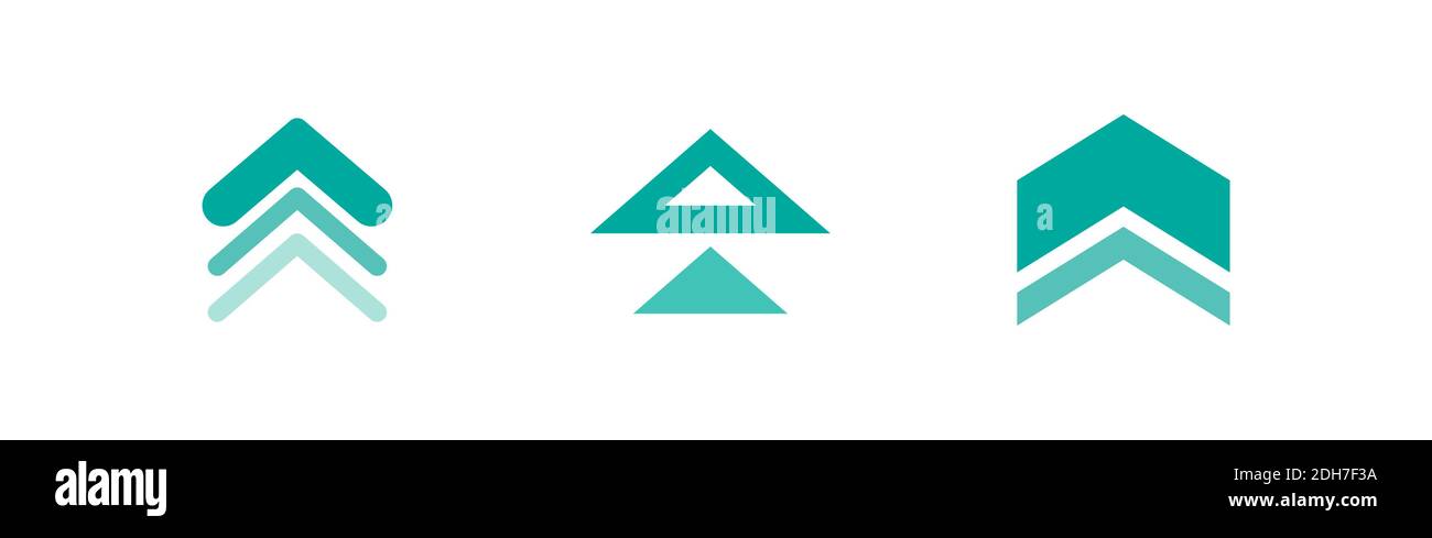 three blue squared arrows up icon. swipe up buttons set. Isolated on ...