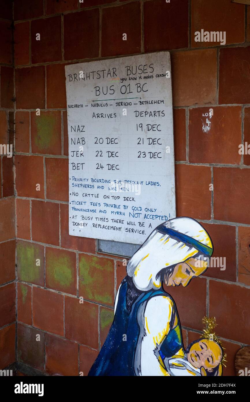 Christmas nativity scene in a village bus shelter, Castle Ashby ...