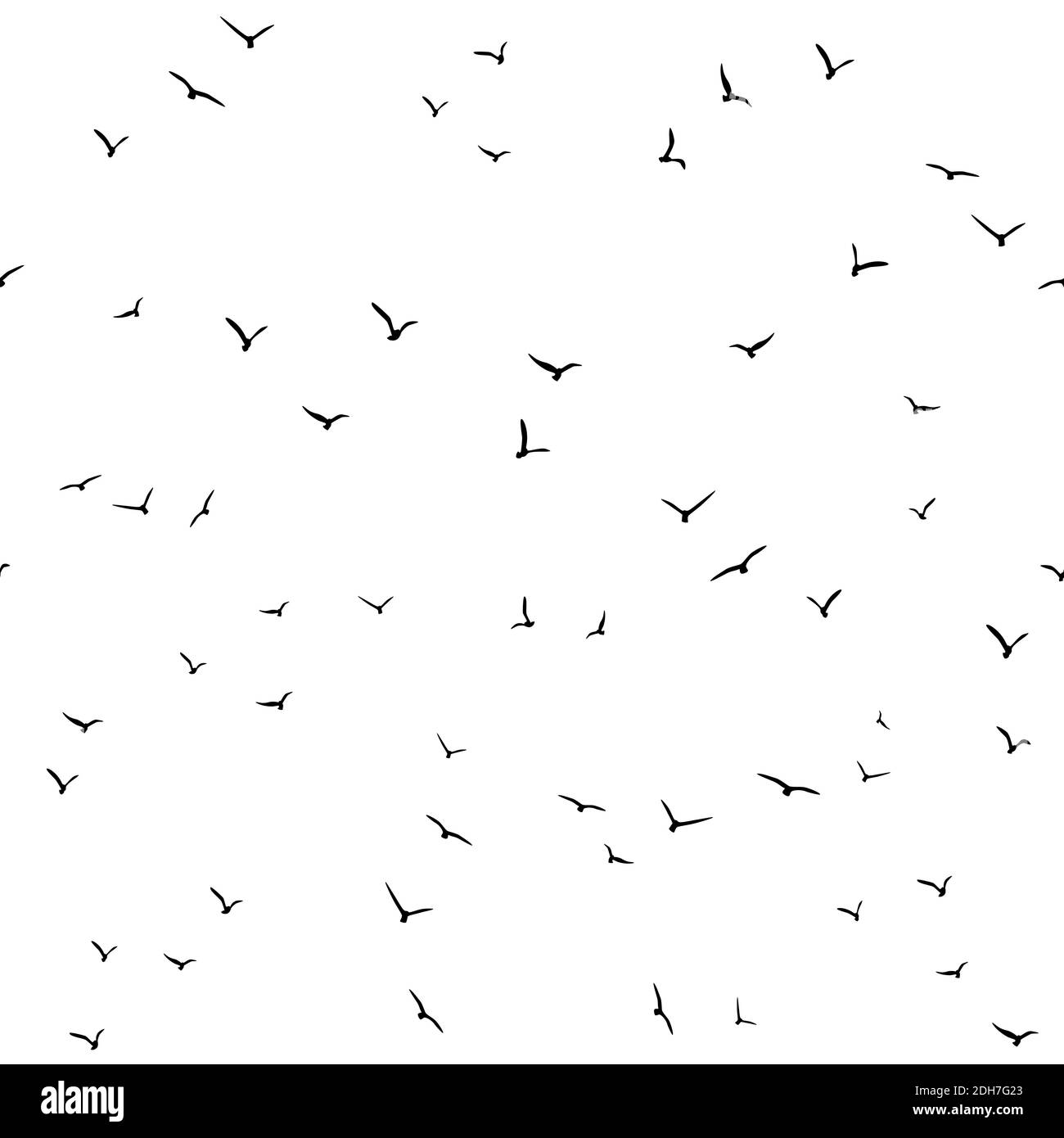 Seamless abstract pattern with black flying birds on white background ...