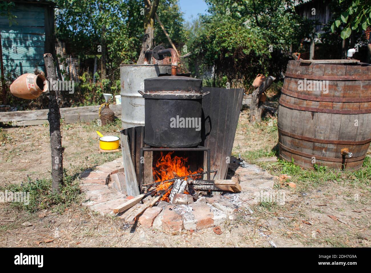 Details with a homemade alcohol metal still made to distill Romanian ...