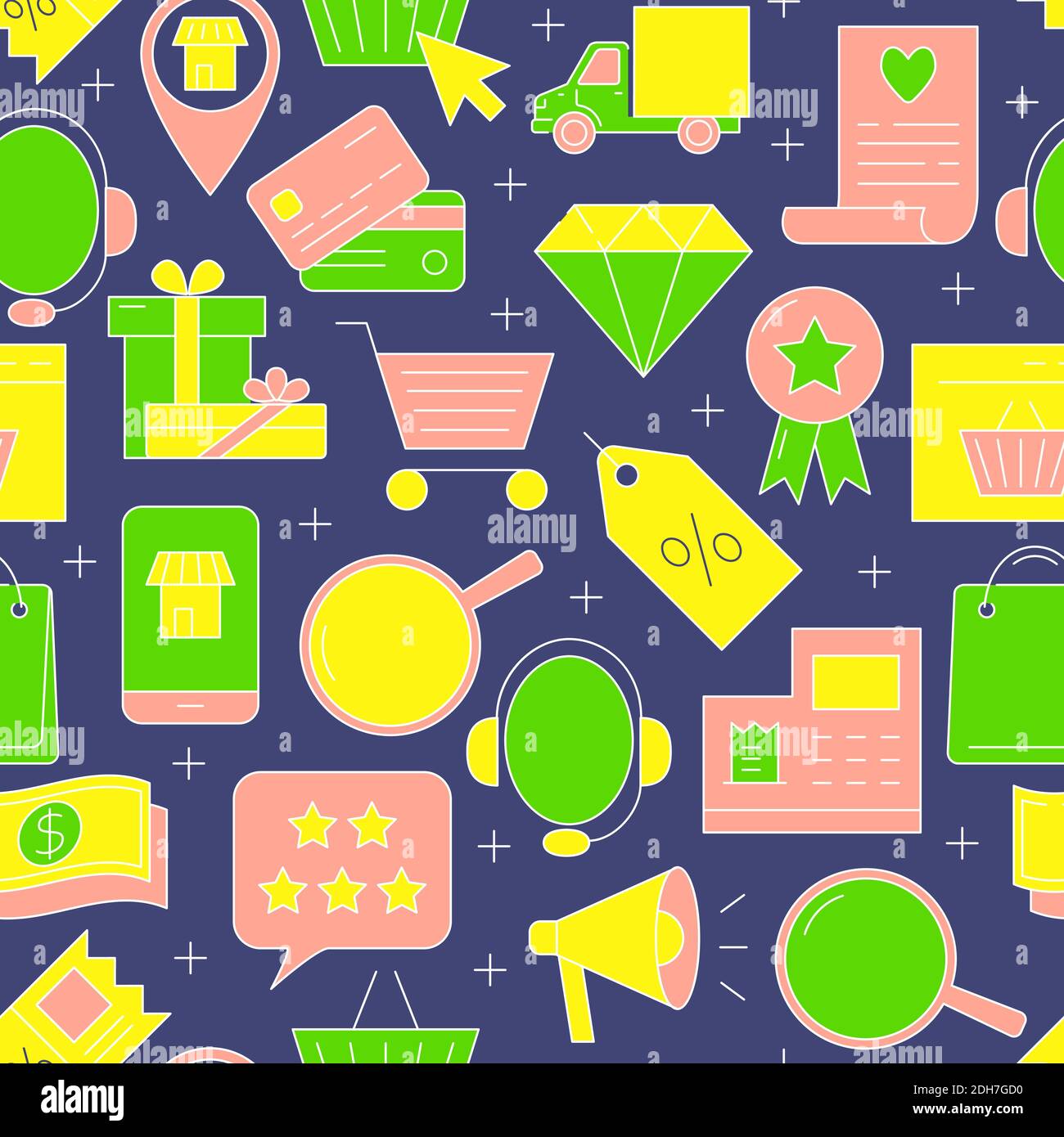 Online shop seamless pattern in line style. Repeating backgound with e ...