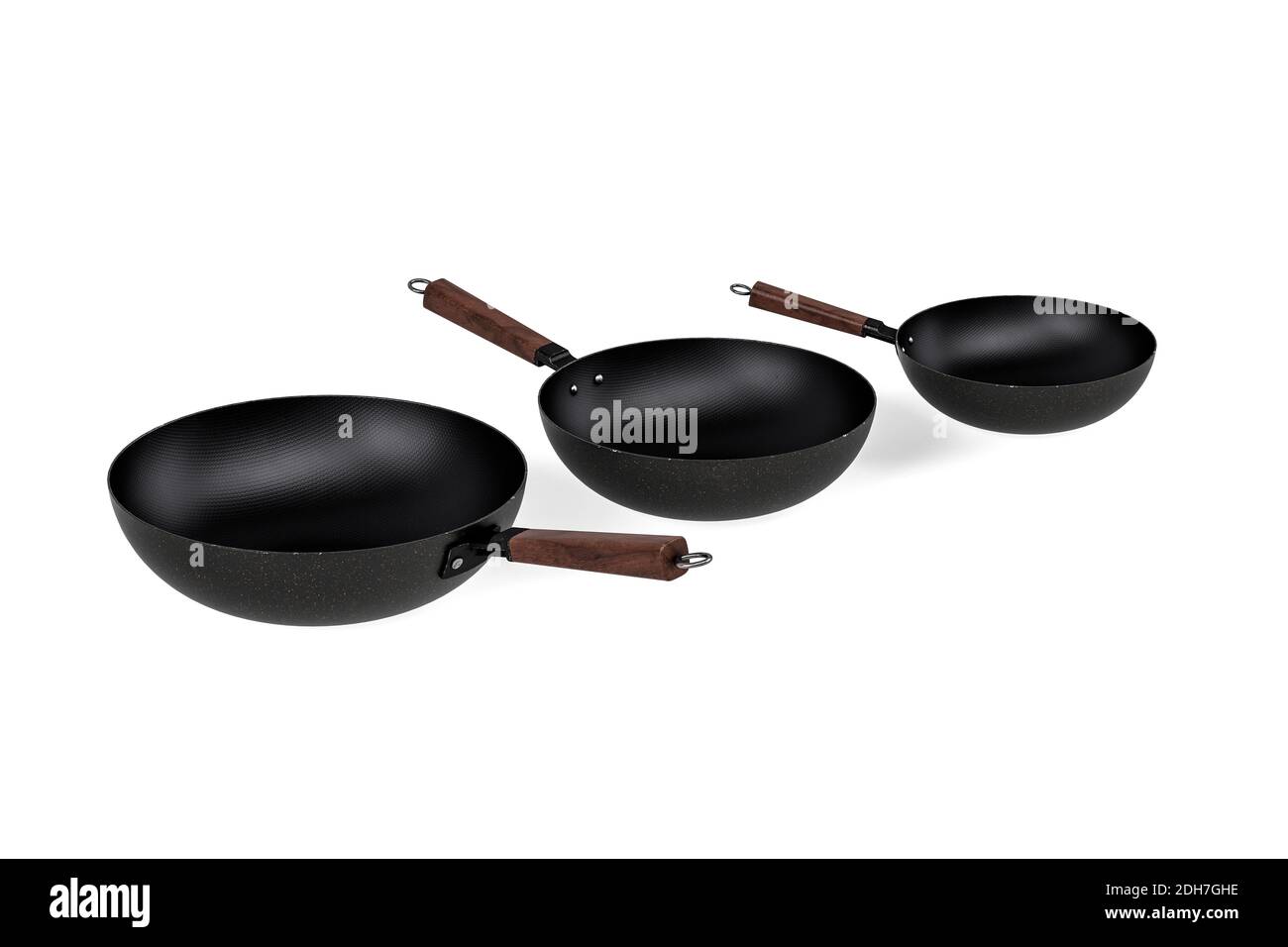 Chinese food frying pan - set of three wok pans with flat bottom and ...