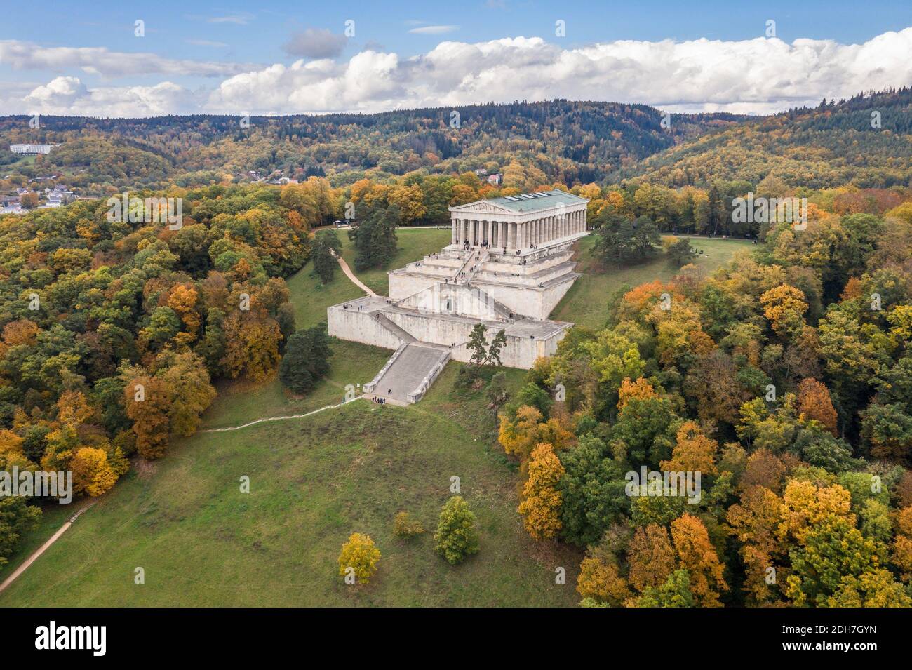 Picture of an aerial view with a drone of the Walhalla building in ...