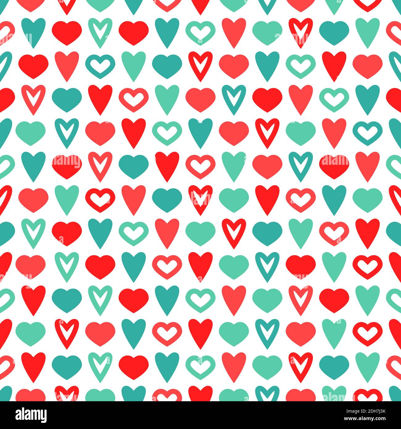 Seamless pattern with red and blue hearts on white background. vector ...