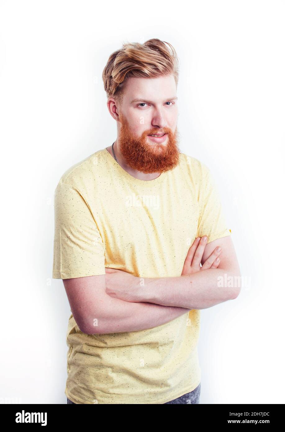 young handsome hipster ginger bearded guy looking brutal isolated on ...
