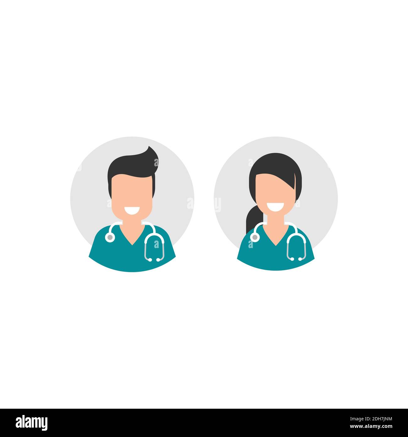 Man and woman doctor with stethoscope in grey circle. User avatar set ...