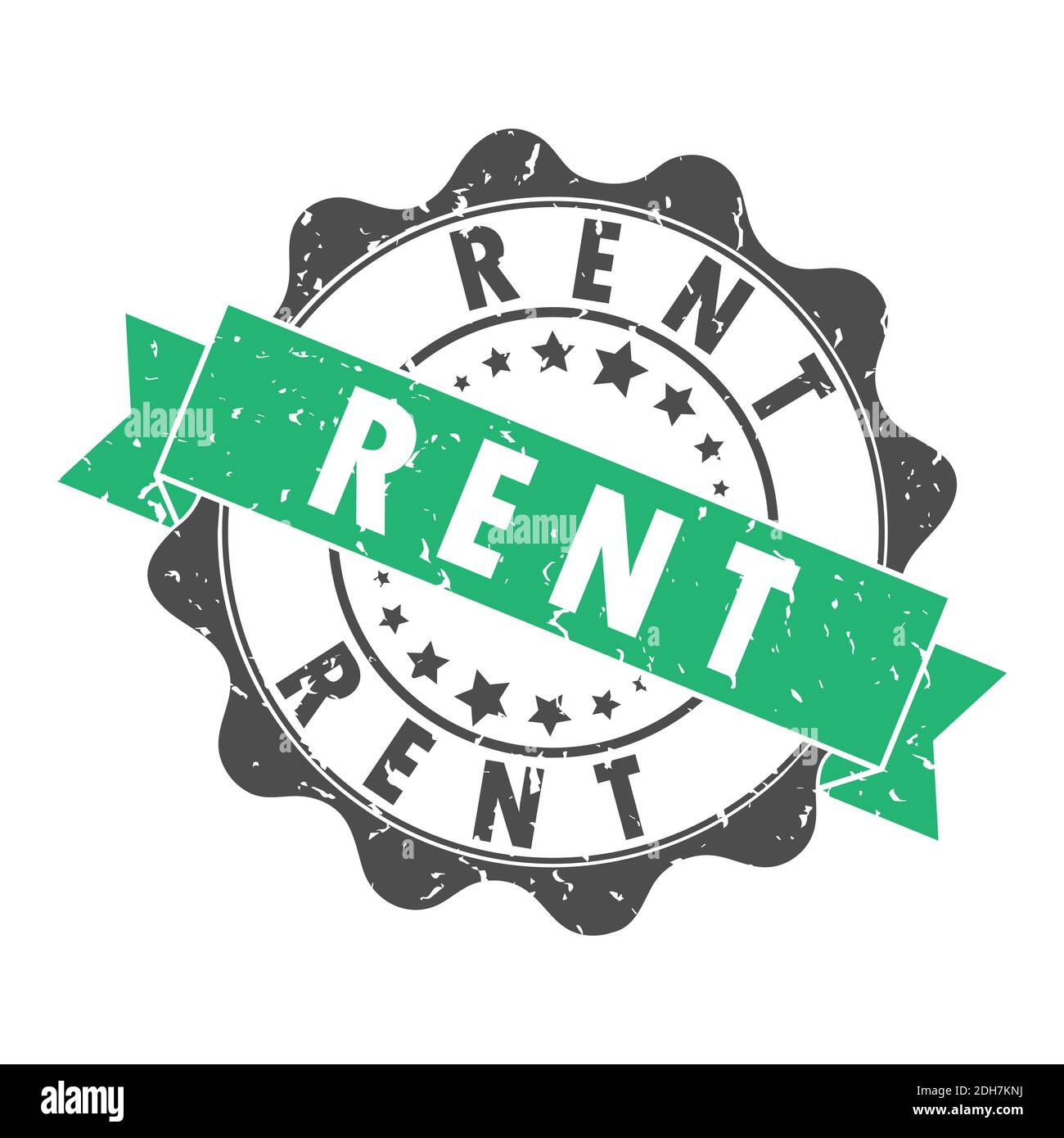 A stamp with the inscription of the RENT. Old worn vintage stamp. Stock ...