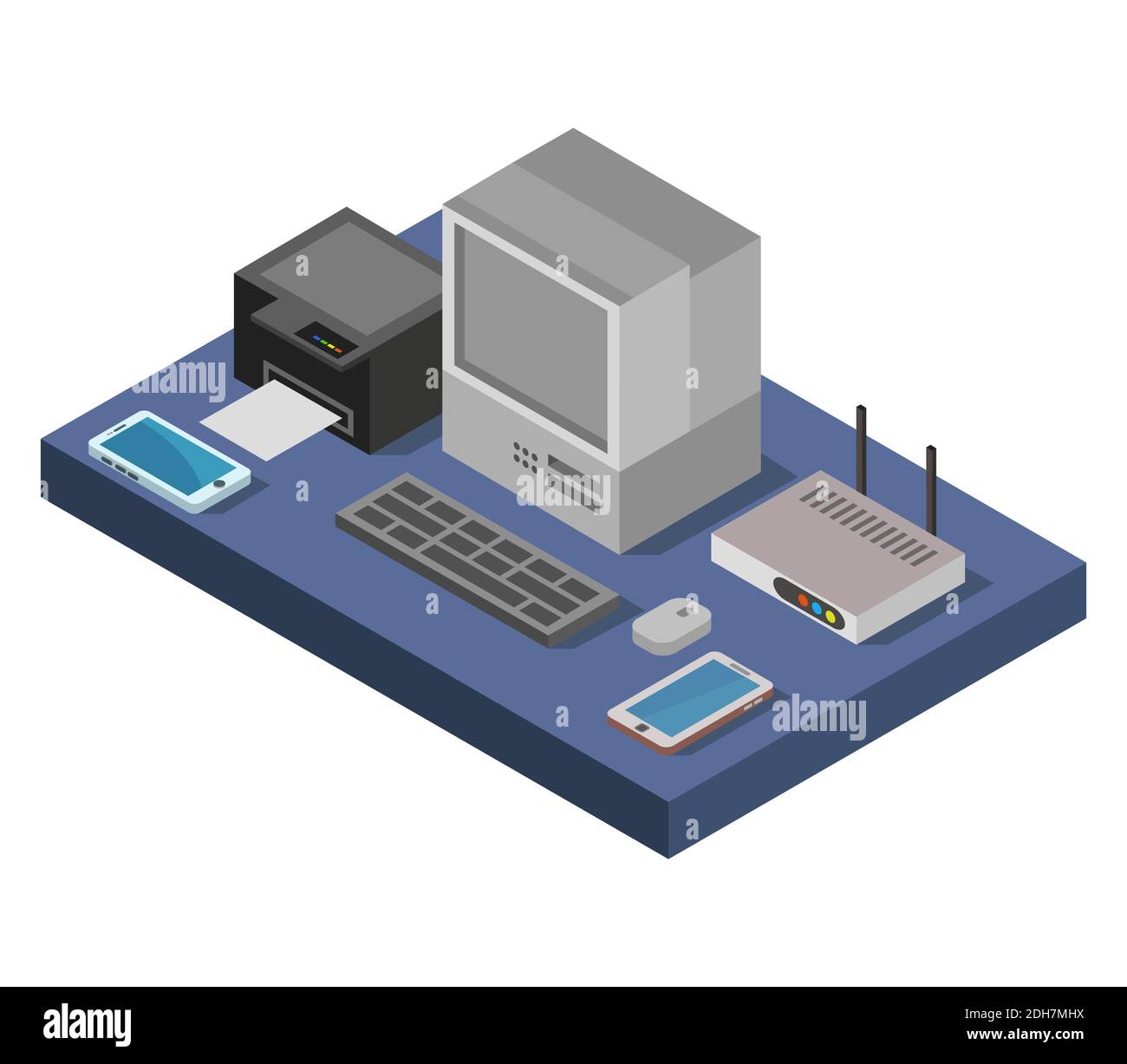 Isometric Office Desk Vector Graphic Illustration Stock Vector Image ...