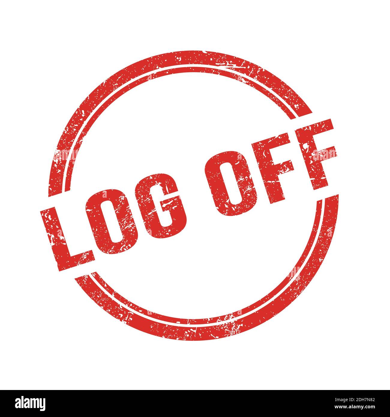 LOG OFF text written on red grungy vintage round stamp Stock Photo - Alamy
