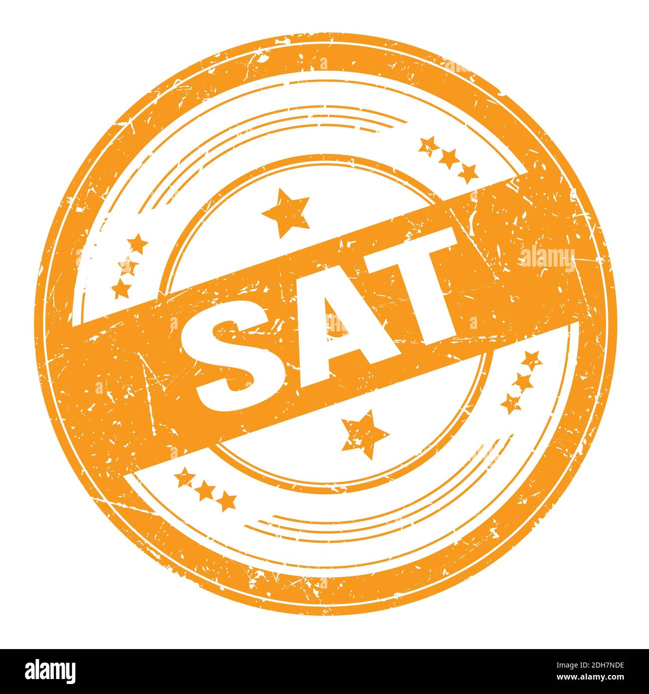 SAT text on orange round grungy texture stamp Stock Photo - Alamy