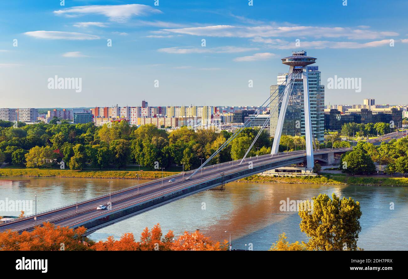 Bratislava castle,parliament and Danube river at beautiful fall day ...