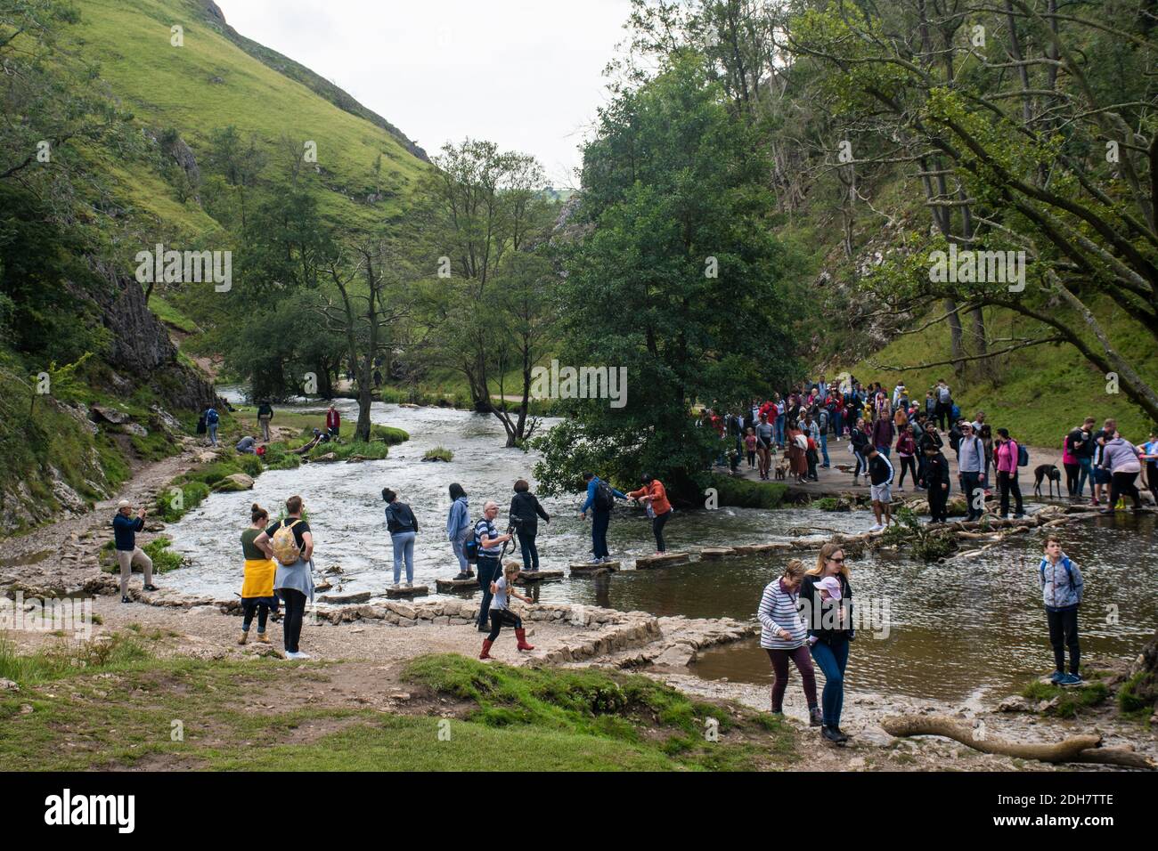 Dove Dale Derbyshire UK 30 August 2020: Crowds queuing to cross the ...
