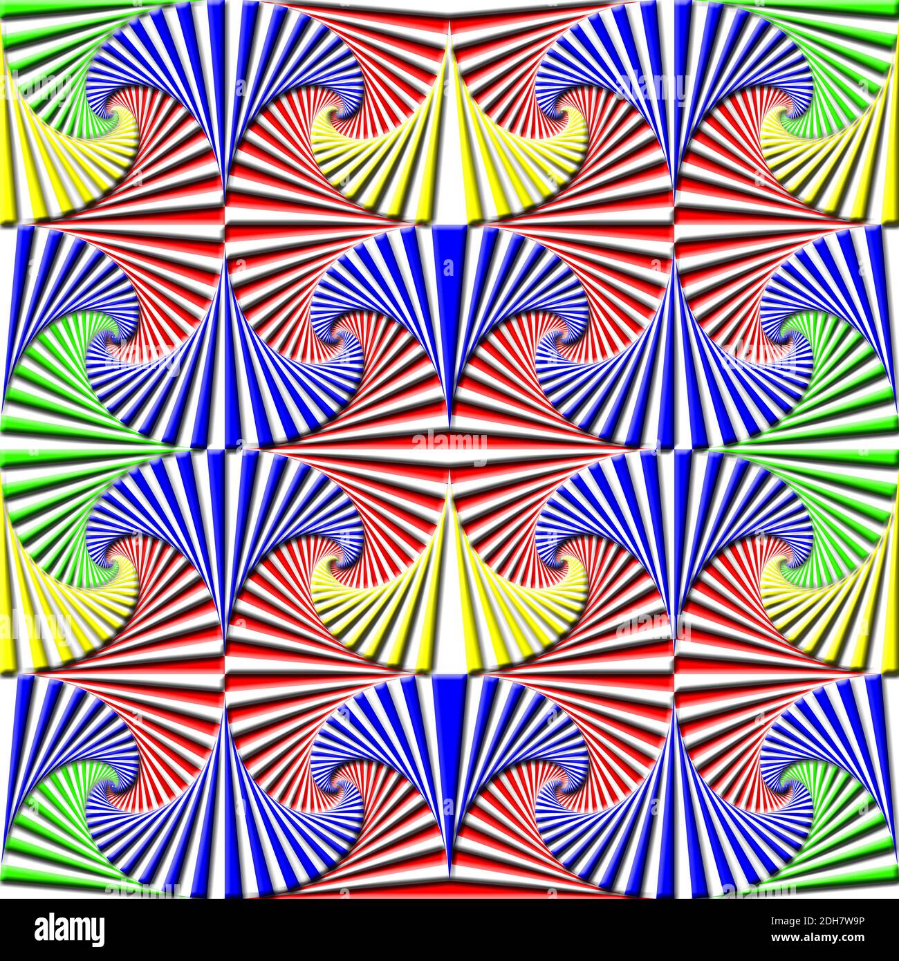 Seamless repeating pattern of primary colour spiralling squares Stock ...