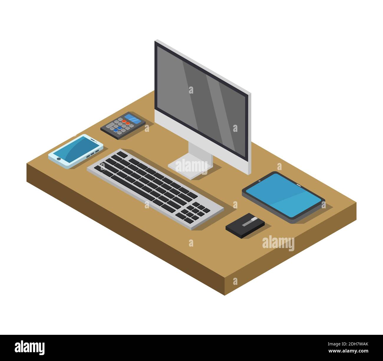 Isometric Office Desk On A White Background Vector Graphic Illustration ...