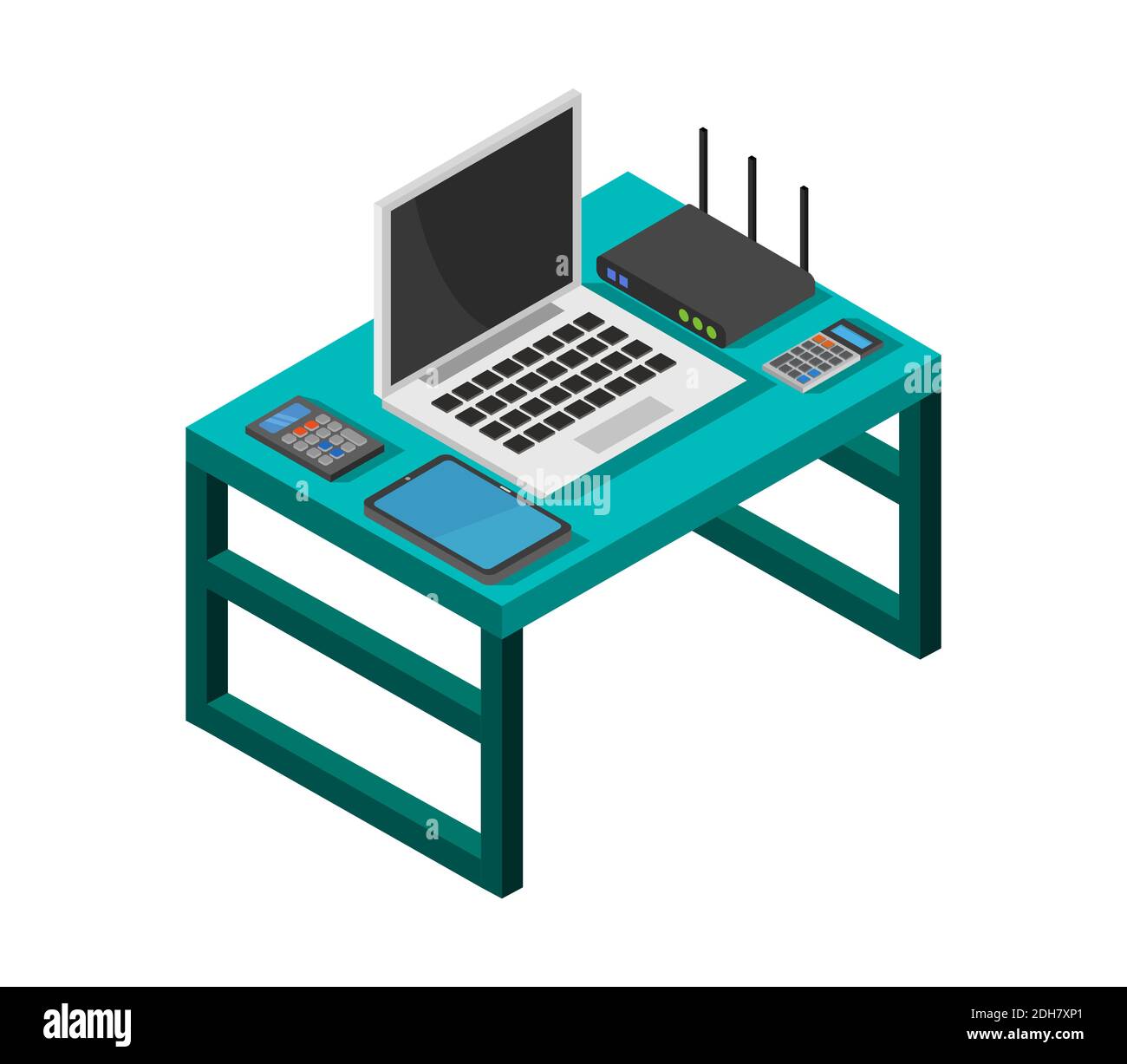 Isometric Office Desk Vector Graphic Illustration Stock Vector Image ...