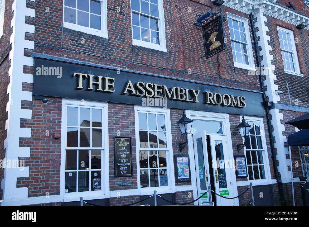 The Assembly Rooms entrance a Wetherspoons pub in Epsom, Surrey, UK ...