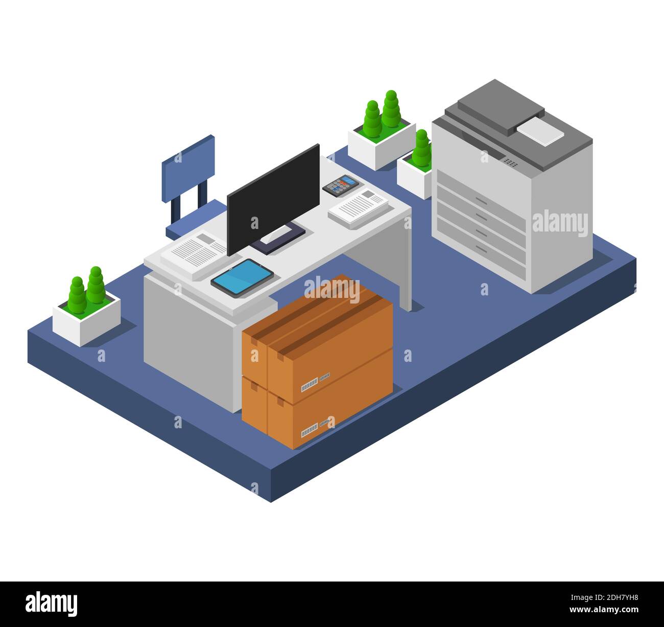 Isometric Office On White Background Vector Graphic Illustration Stock ...