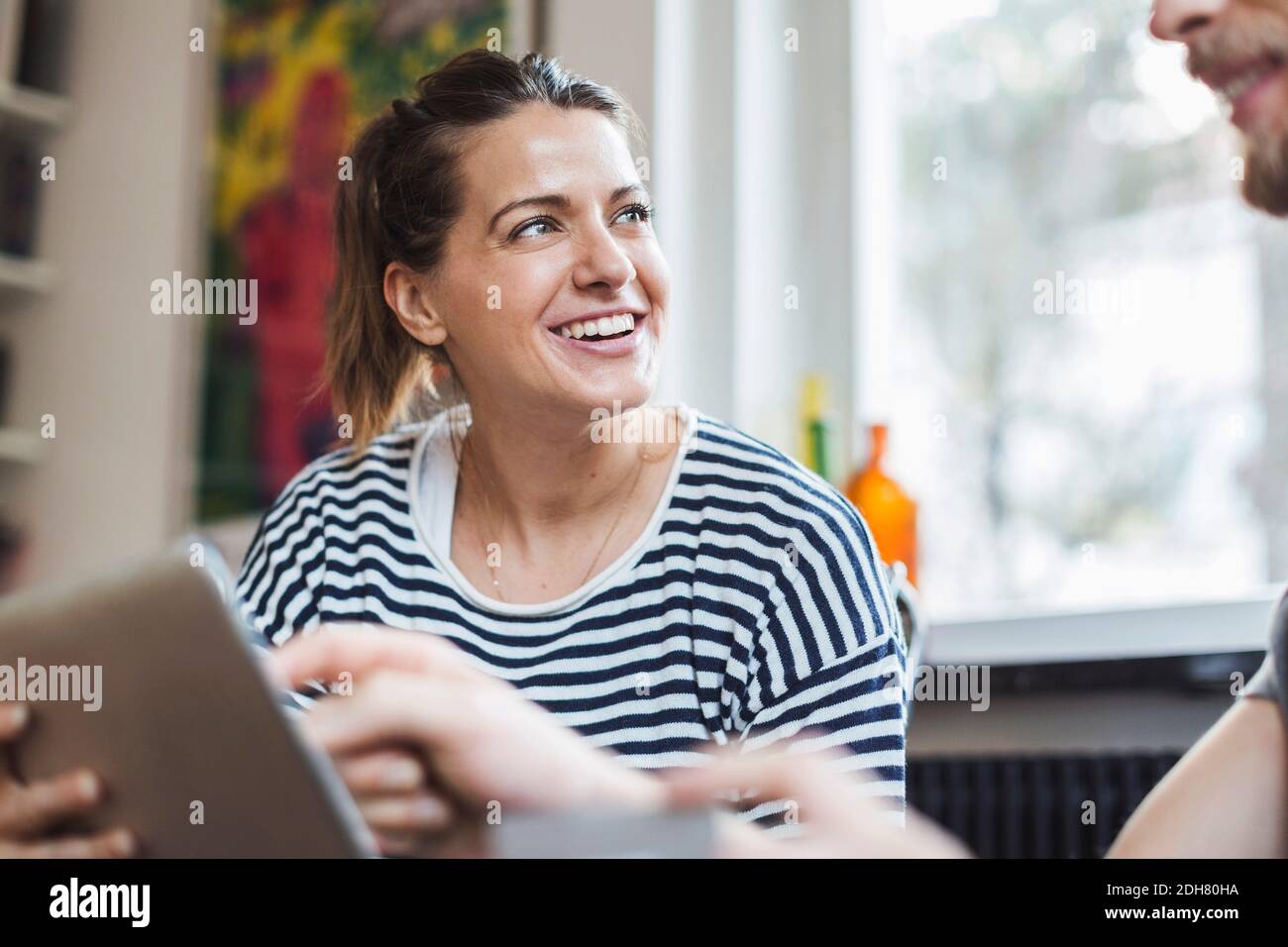 Online connection happy woman digital hi-res stock photography and ...