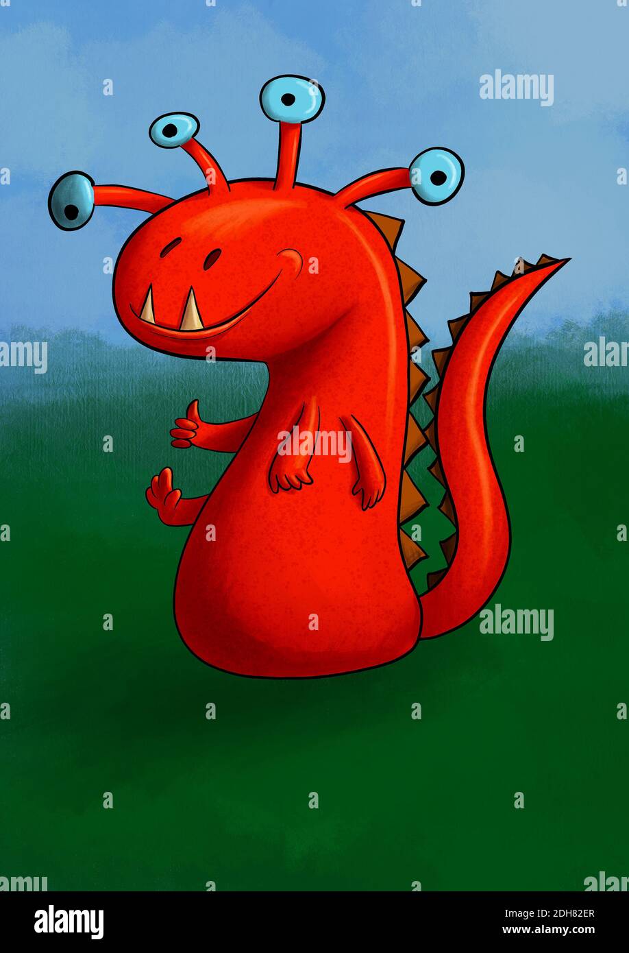 Funny cute little monster, with four eyes kids style illustration Stock ...