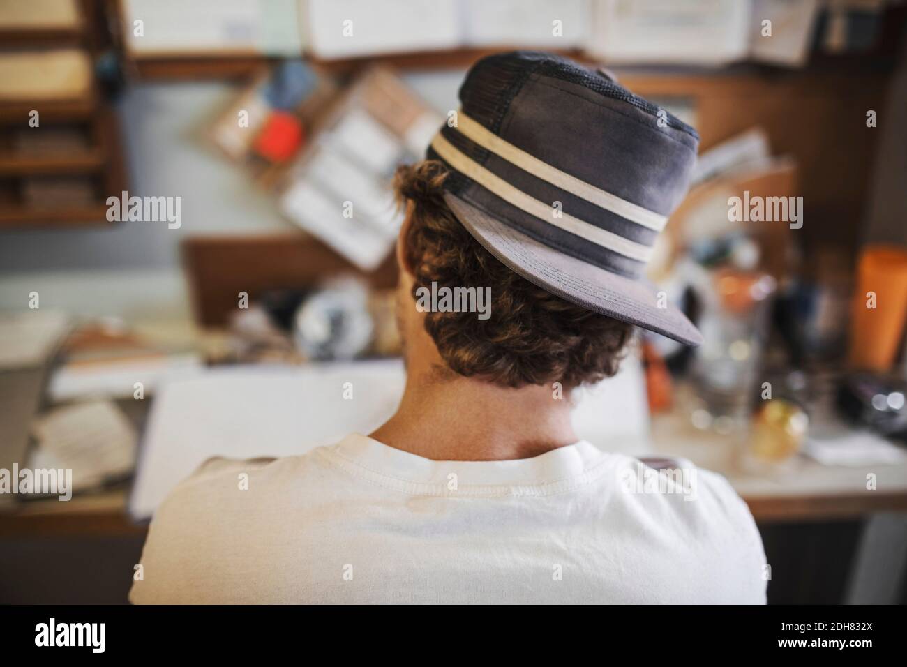 Rear view carpenter working hi-res stock photography and images - Alamy