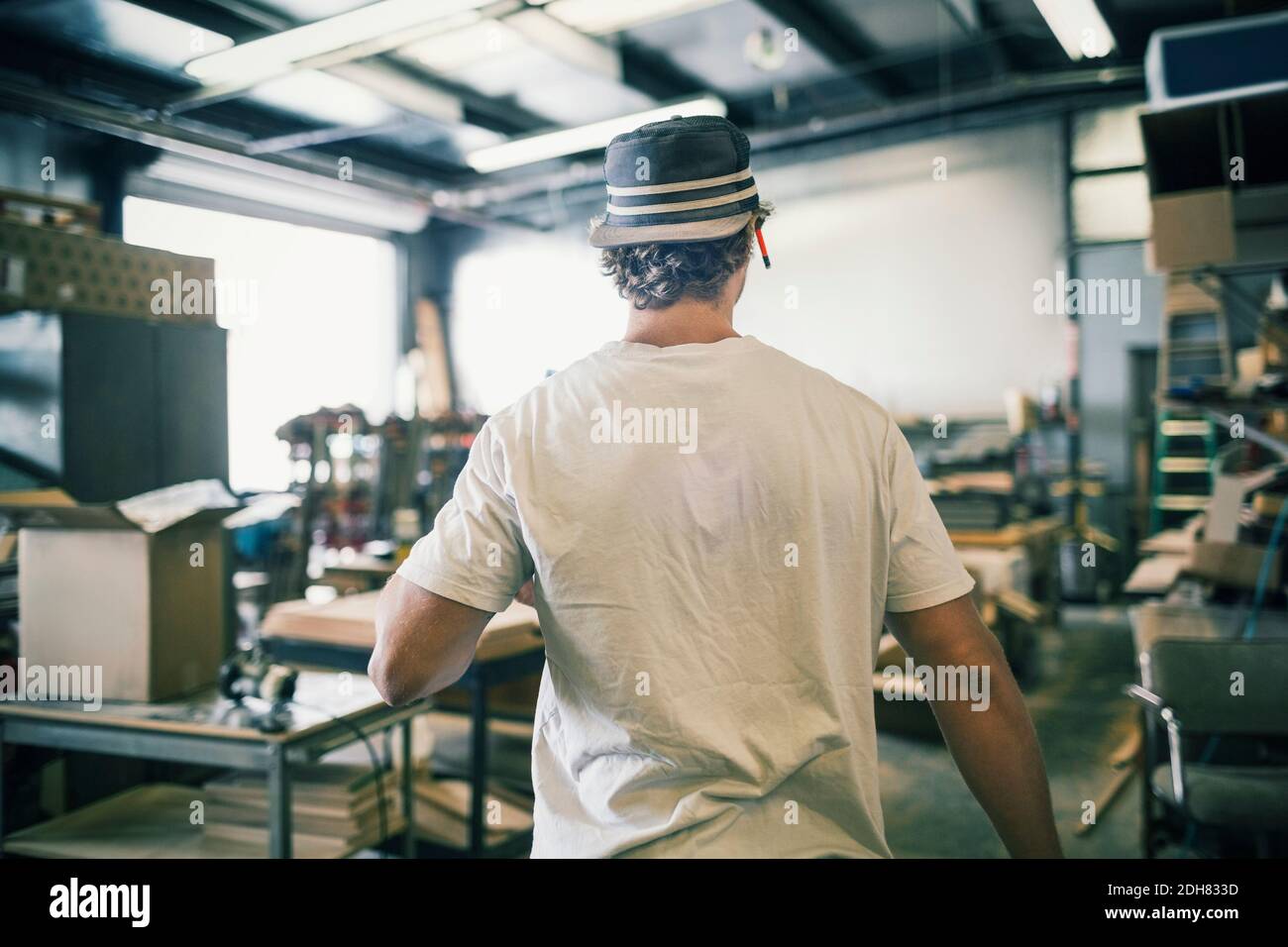 Rear view carpenter working hi-res stock photography and images - Alamy