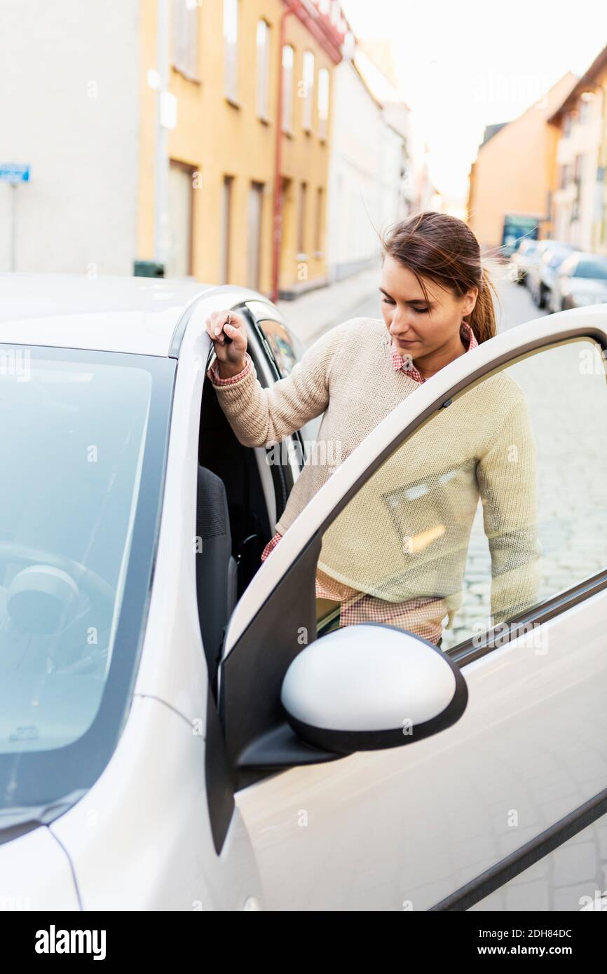 Building exterior transportation car entering stationary hi-res stock ...