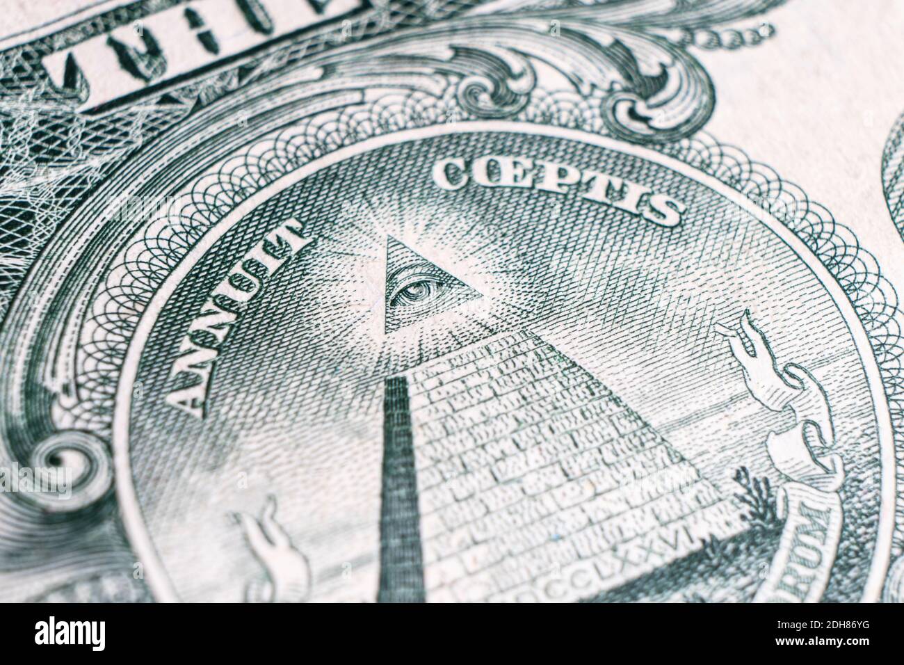 One dollar bill close up photo. Detail of US one dollar banknote with ...