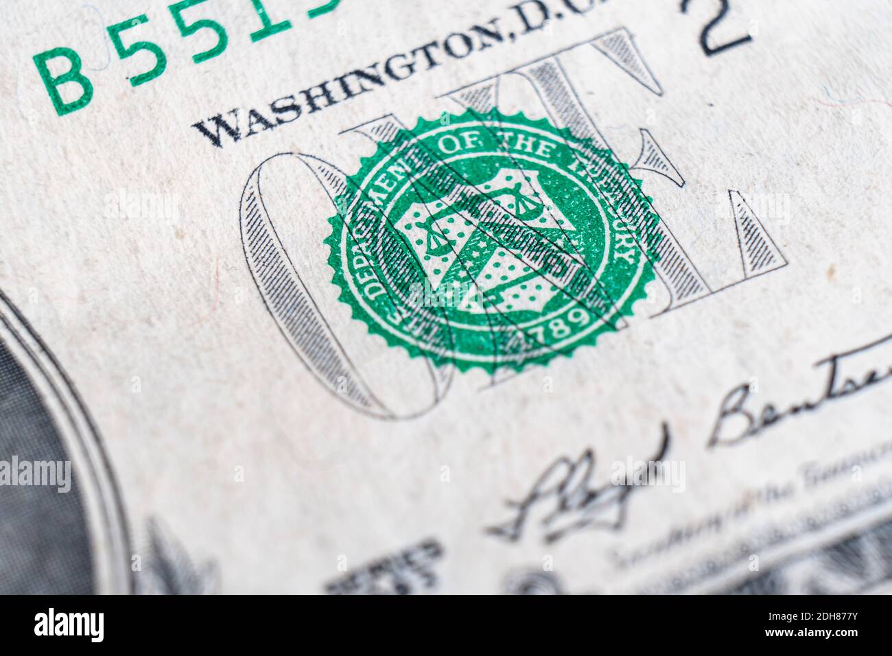 One dollar bill close up photo. Detail of US one dollar banknote with ...