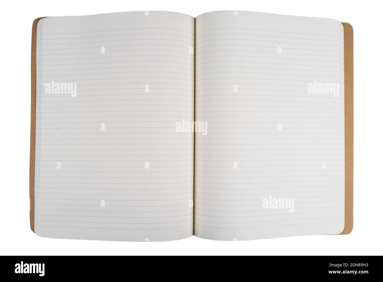Open notebook empty pages top view. Lined notepad isolated on white ...