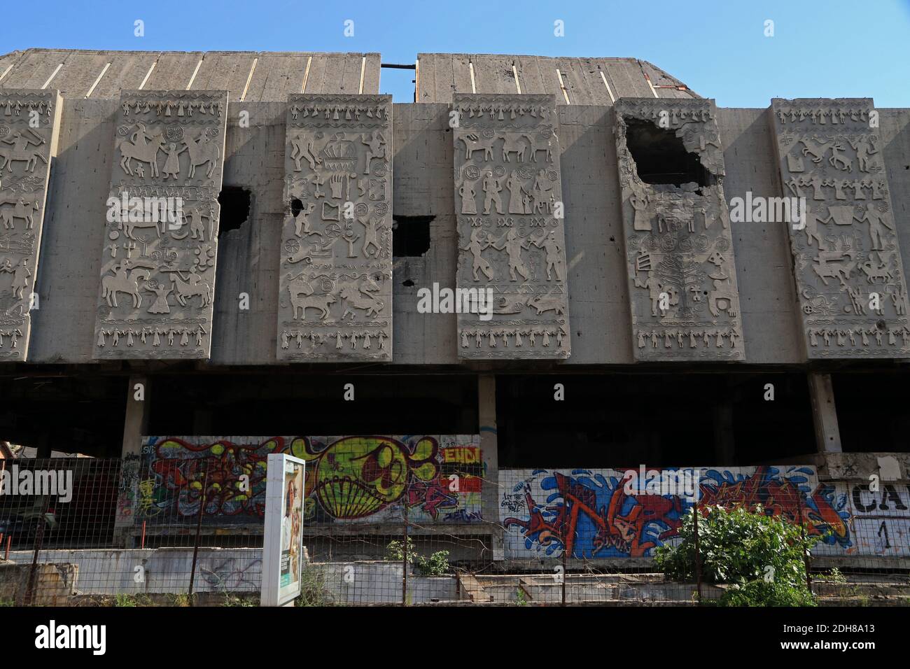 Damaged and ruined building after Bosnian War, Mostar, Bosnia and ...