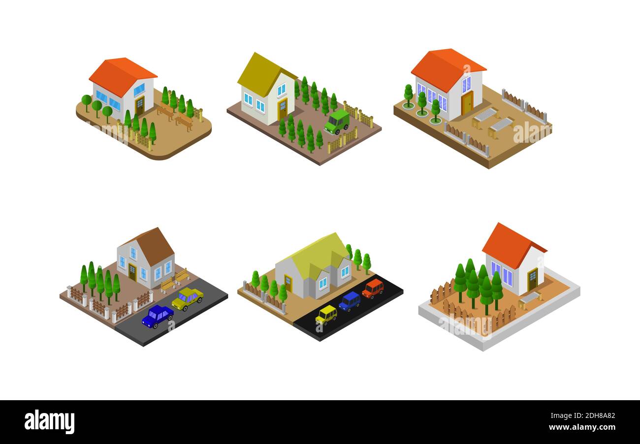 Set Of Isometric Houses Vector Graphic Illustration Stock Vector Image ...