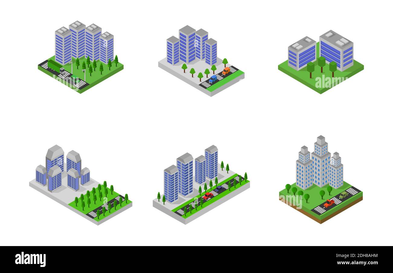 Isometric City Set On White Background Vector Graphic Illustration Stock Vector Image & Art - Alamy