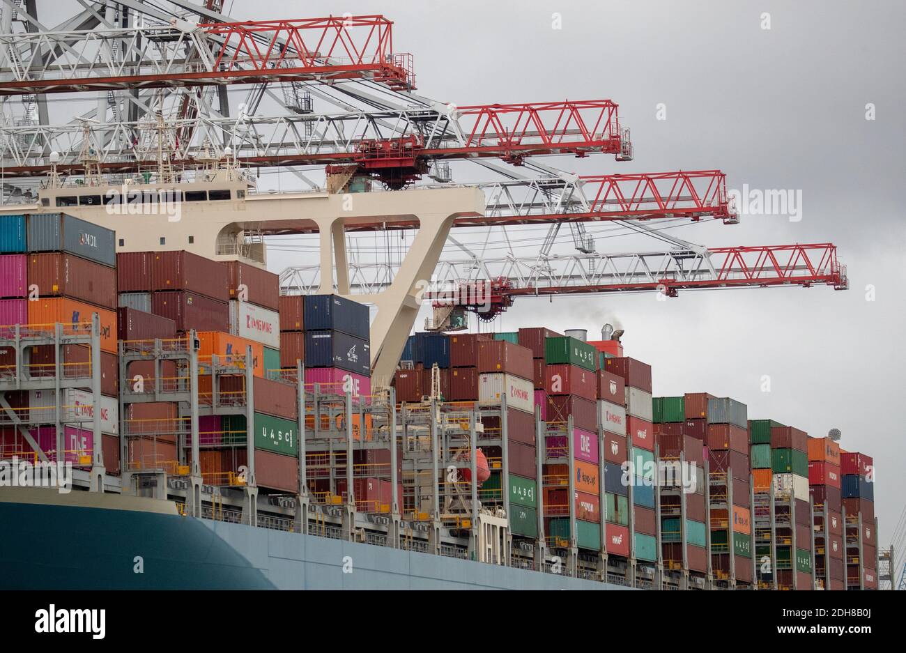 General view of containers on board the container ship MOL Treasure ...
