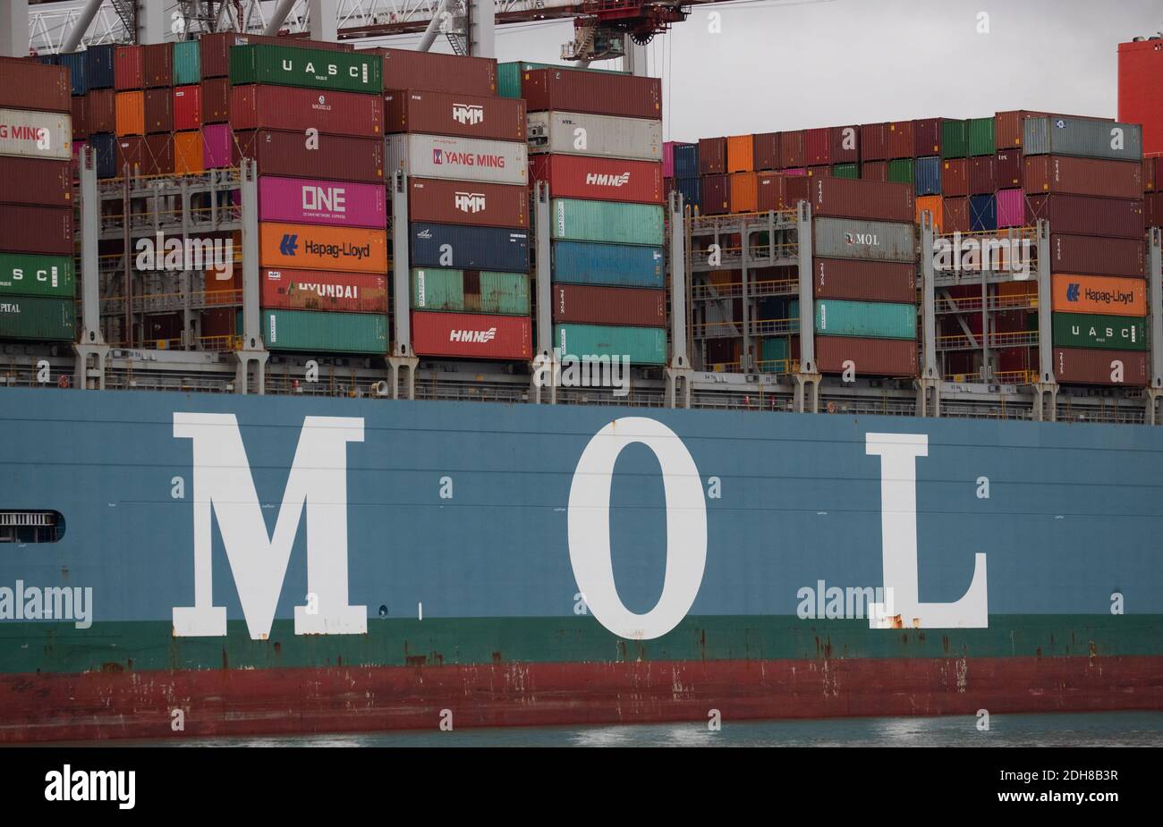 General view of containers on board the container ship MOL Treasure ...
