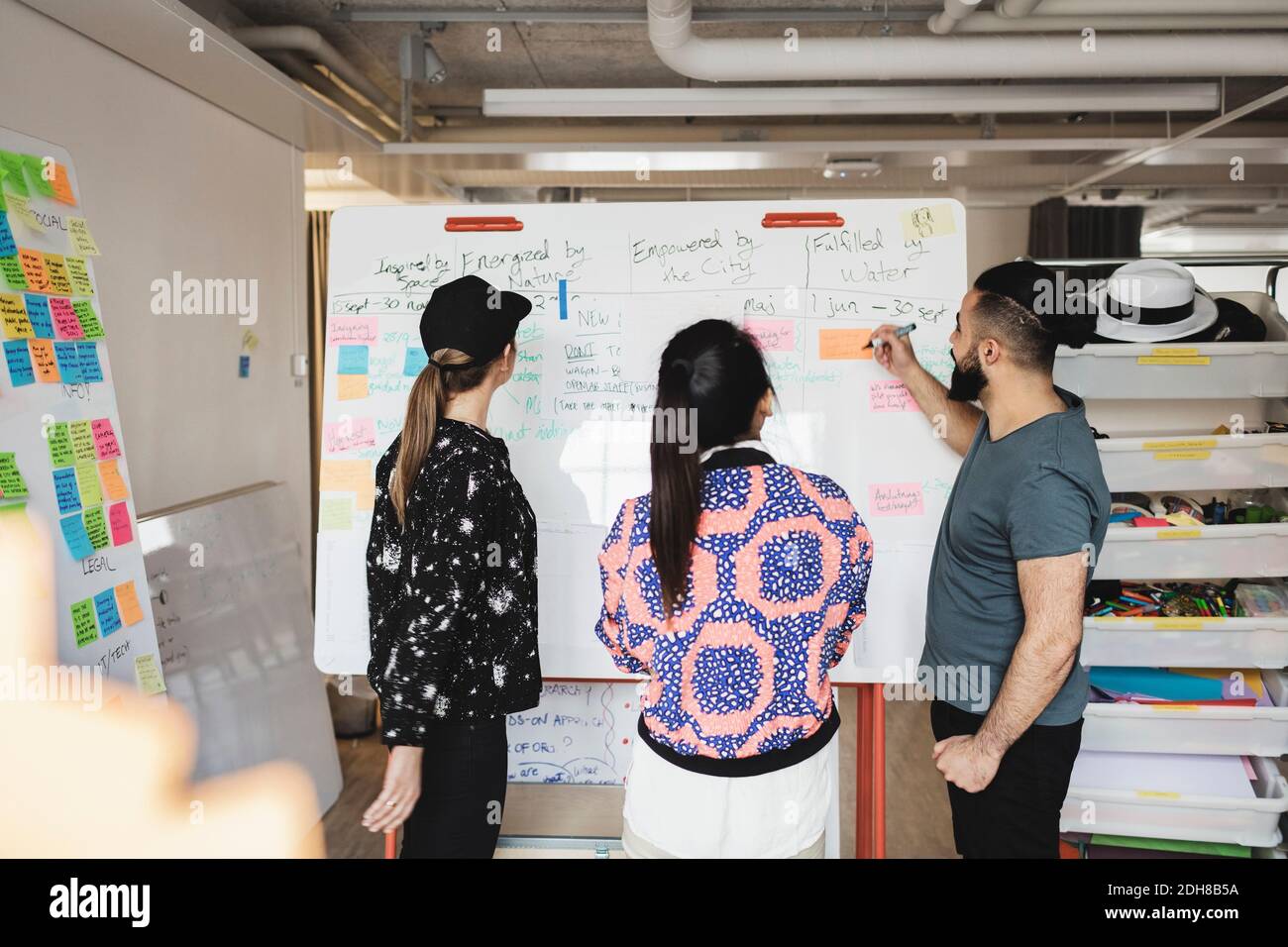 Engineers looking at whiteboard in creative office Stock Photo - Alamy