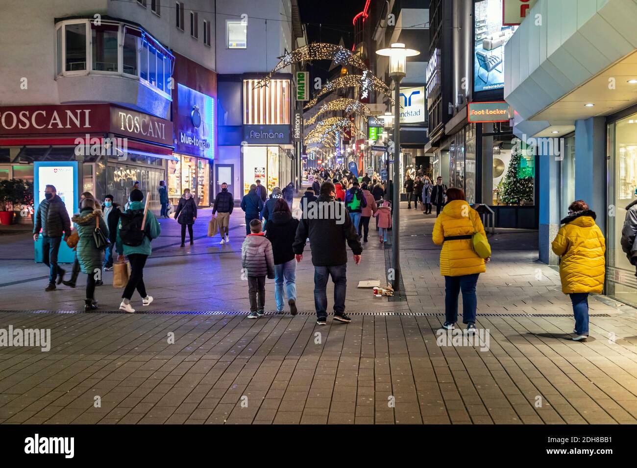 Shopping street in Essen city center to the holiday season during the ...