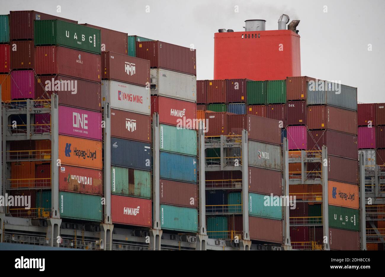 General view of containers on board the container ship MOL Treasure ...