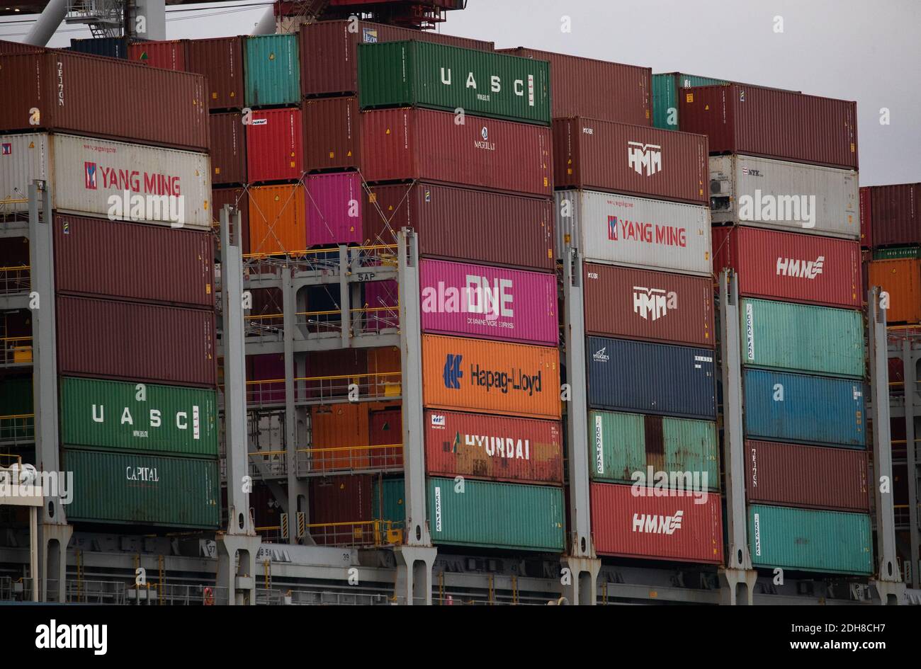General view of containers on board the container ship MOL Treasure ...