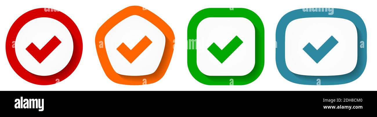 Accept vector icon set, flat design buttons on white background Stock ...