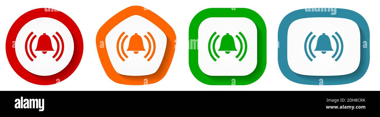 Alarm vector icon set, flat design buttons on white background Stock ...