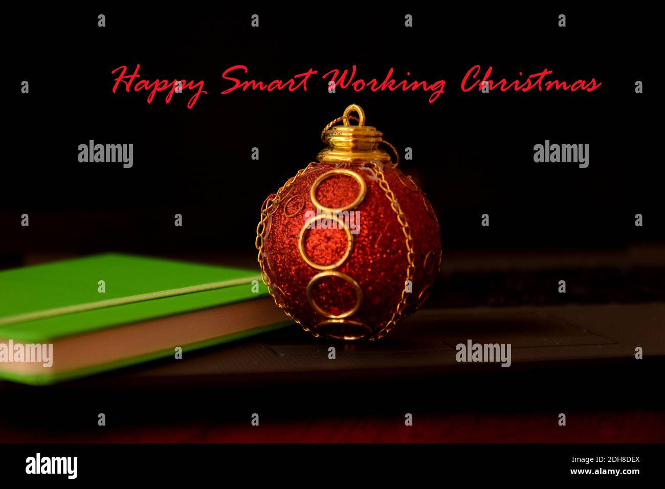 smart working in christmas time concept with computer and decoration ...