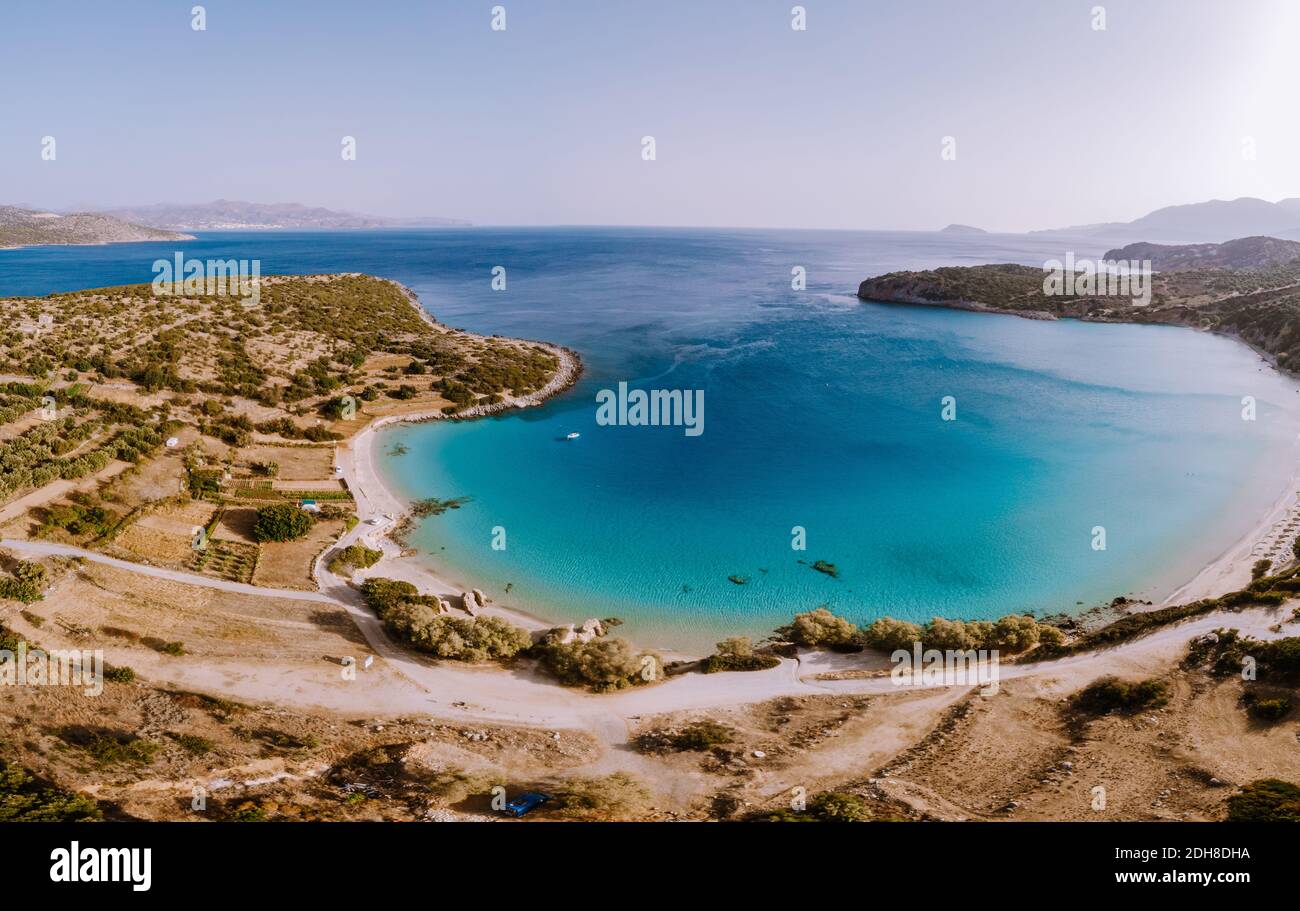 Voulisma beach Crete Greece, drone pic of Voulisma beach with blue ...