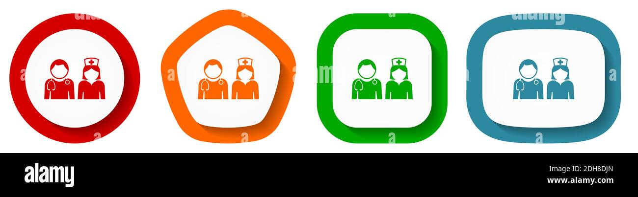 Doctor vector icon set, flat design buttons on white background Stock ...