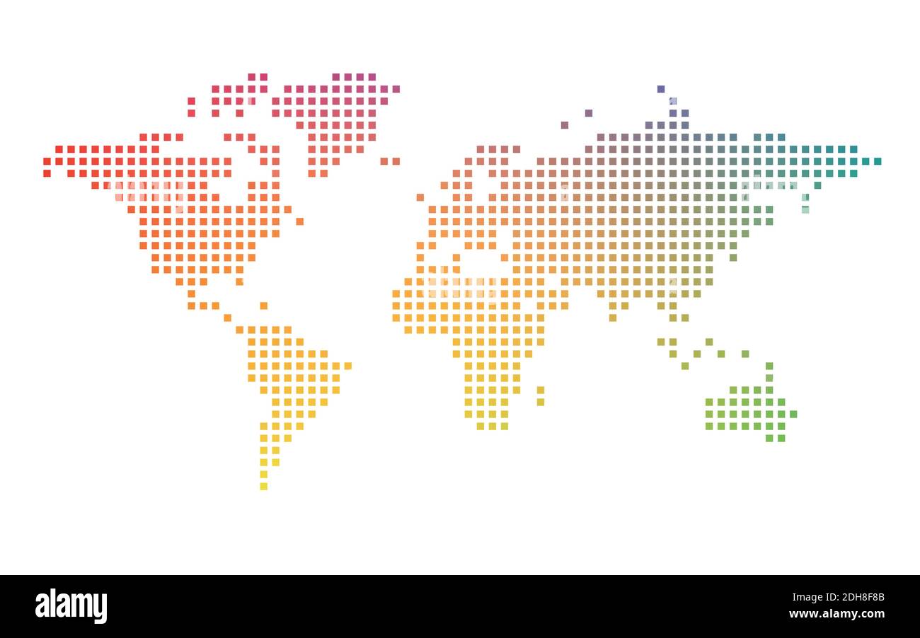 Colorful world map mosaic of small squares. Vector illustration Stock ...