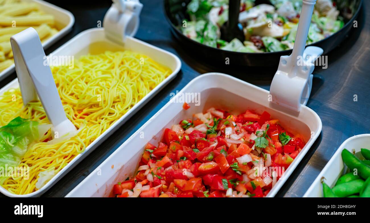 Salad bar buffet at restaurant. Fresh salad bar buffet for lunch or ...