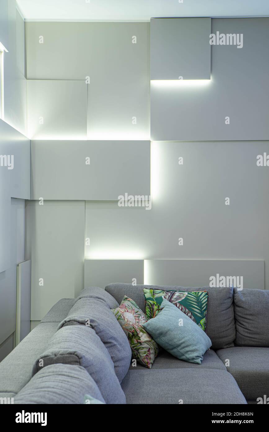 Modern interior of luxury apartment. Stylish geometric design of wall ...