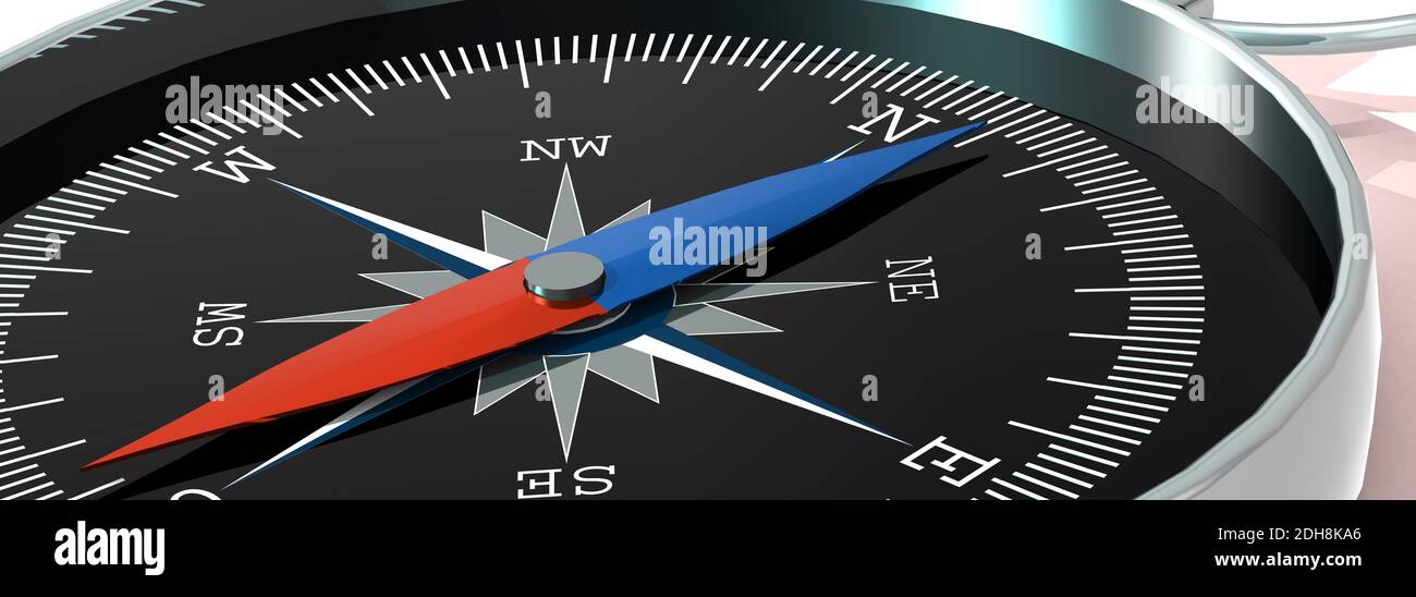 Detail of compass with blue and red needle, 3d rendering Stock Photo ...
