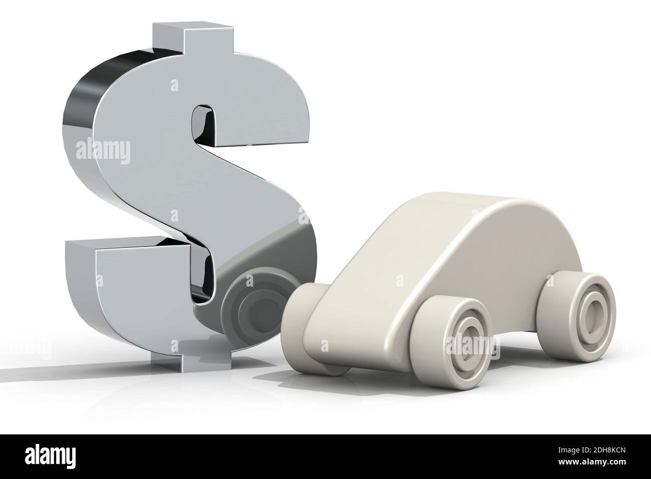 Dollar signs with car model isolated on white background, 3d rendering ...